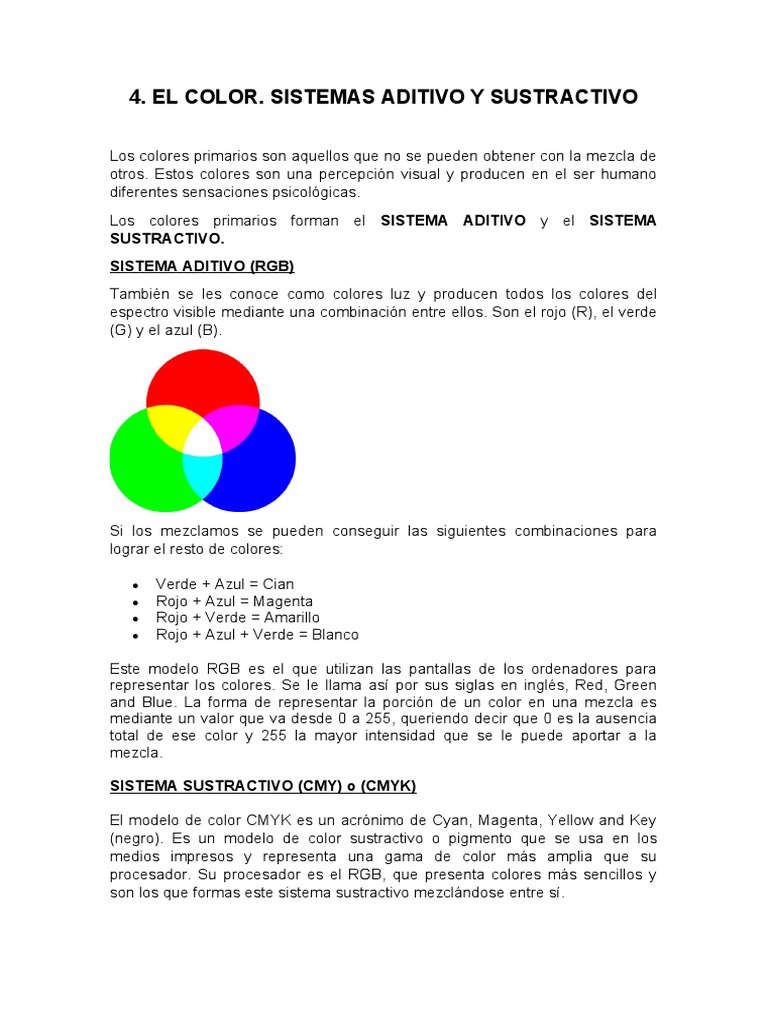 El Color. Sistema Aditivo y Sustractivo | PDF