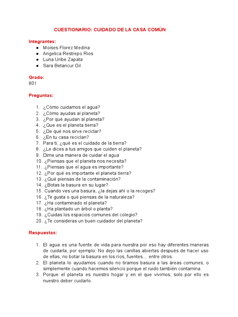 Preguntas sobre el cuidado del medio ambiente | PDF | Residuos