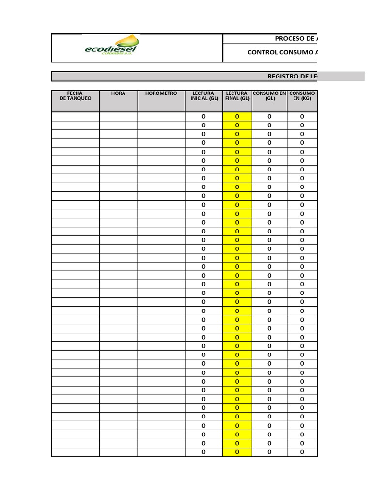 Copia de Formato para Control de Consumo de ACPM | PDF