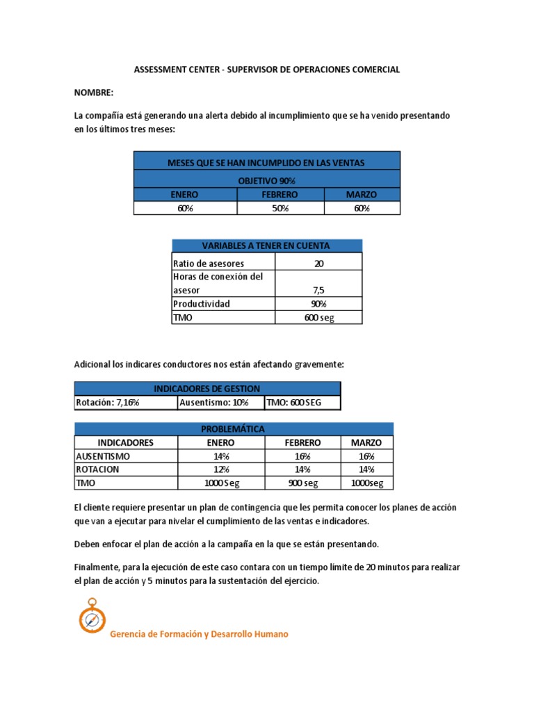 Assessment Center Supervisor Comercial | PDF