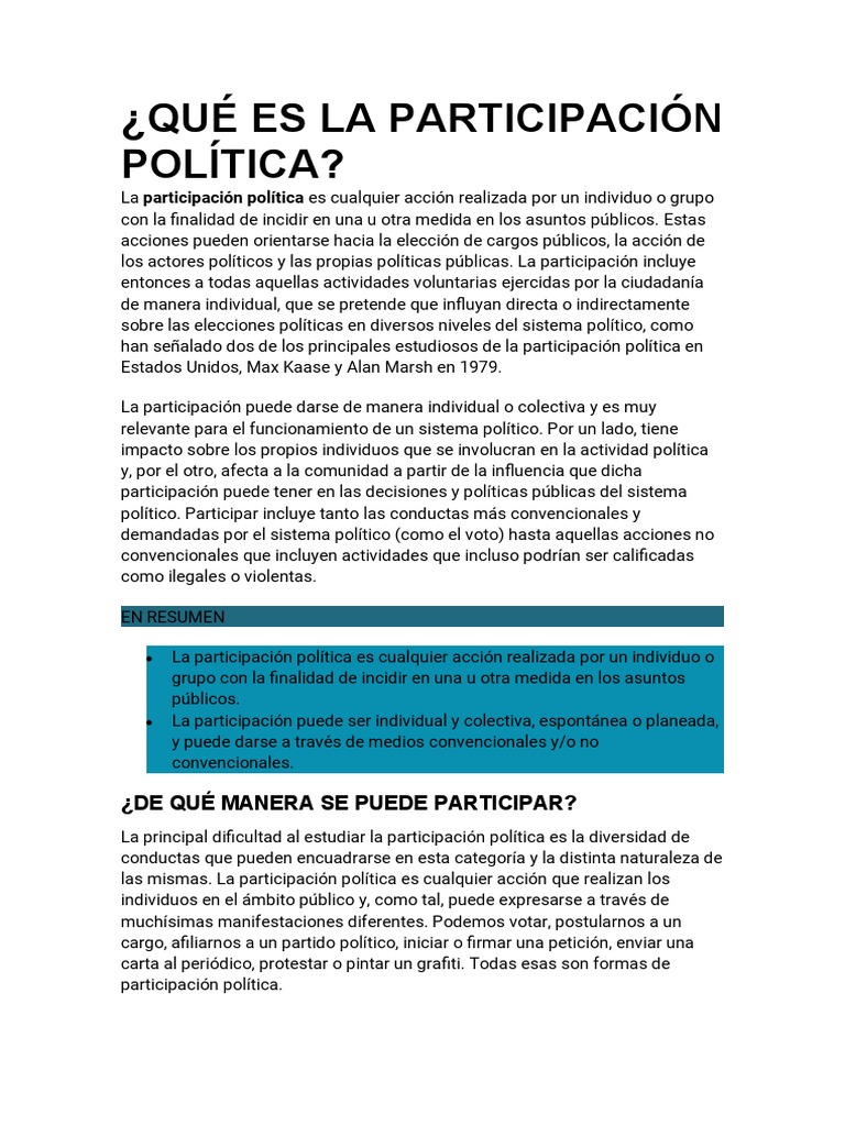 Qué Es La Participación Política | PDF | Democracia | Ideologías políticas