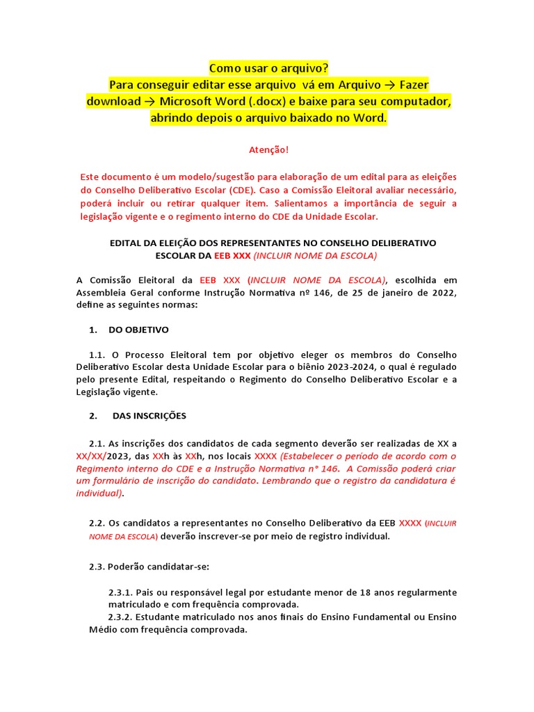 Modelo de Edital para o CDE | PDF | Eleições | Votação