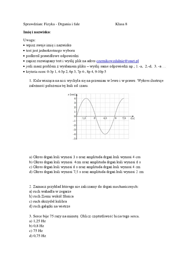 Sprawdzian Fizyka 05 05 KL 8 | PDF