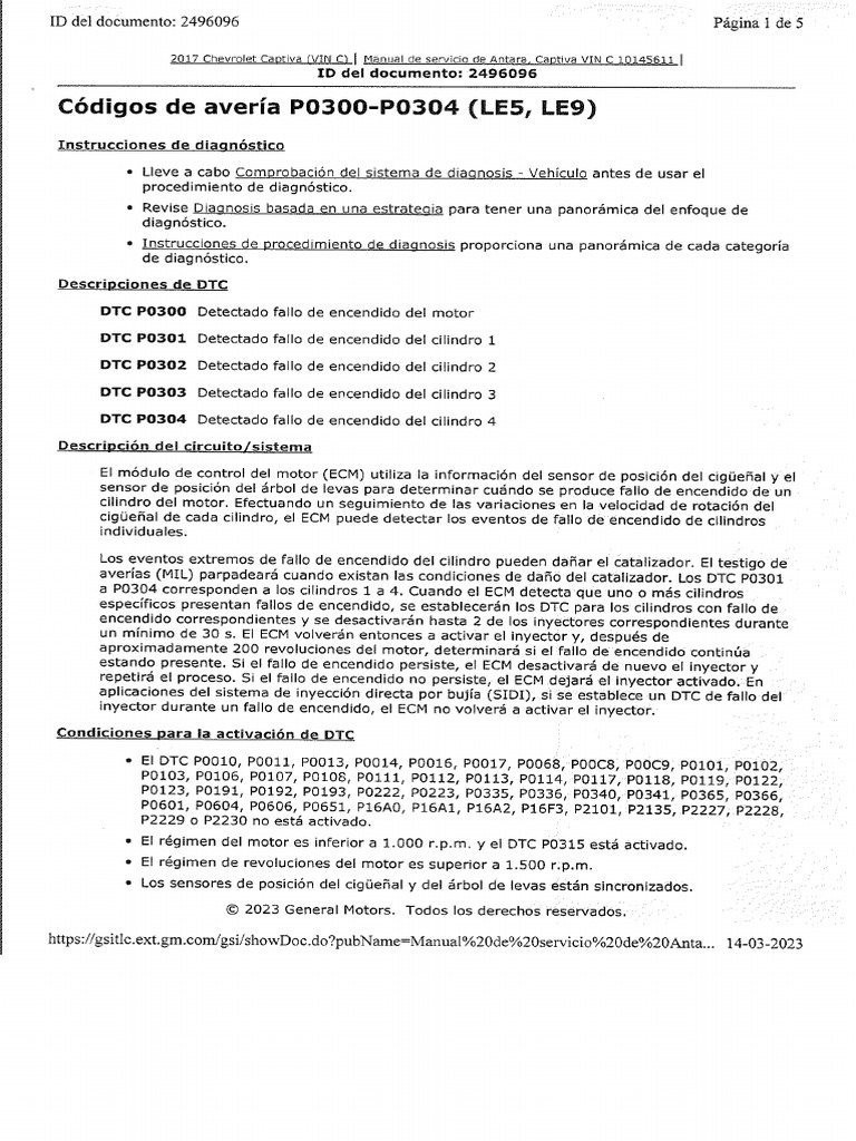 Carta de diagnóstico P0300 CHEVROLET CAPTIVA 2.4L | PDF