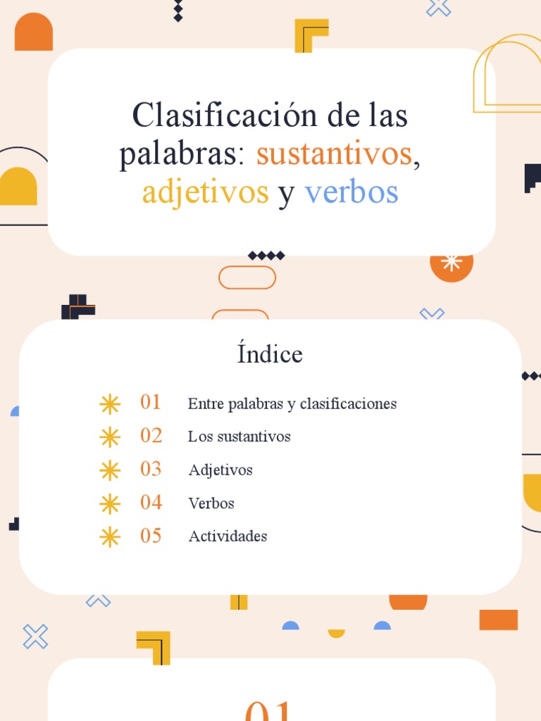 Clasificación de palabras: sustantivos, adjetivos y verbos | PDF ...