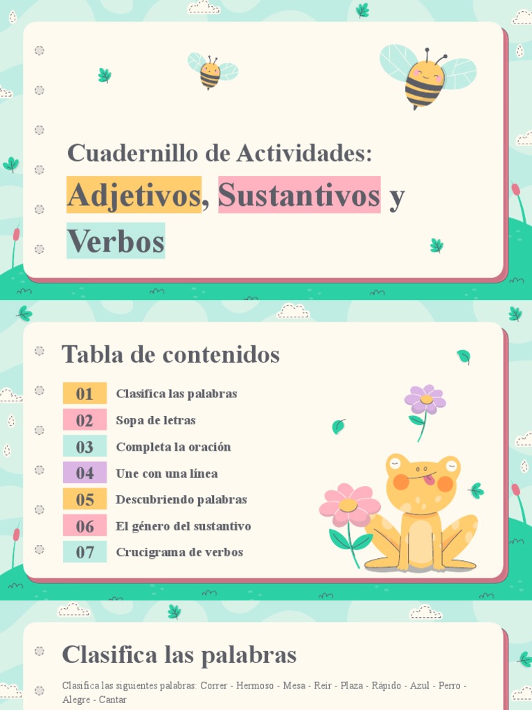 Actividad Tipos de Palabra. Verbo, Adjetivo y Sustantivo. Educación ...