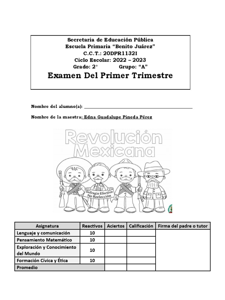 Examen Primer Trimestre Segundo Grado | PDF | Osos