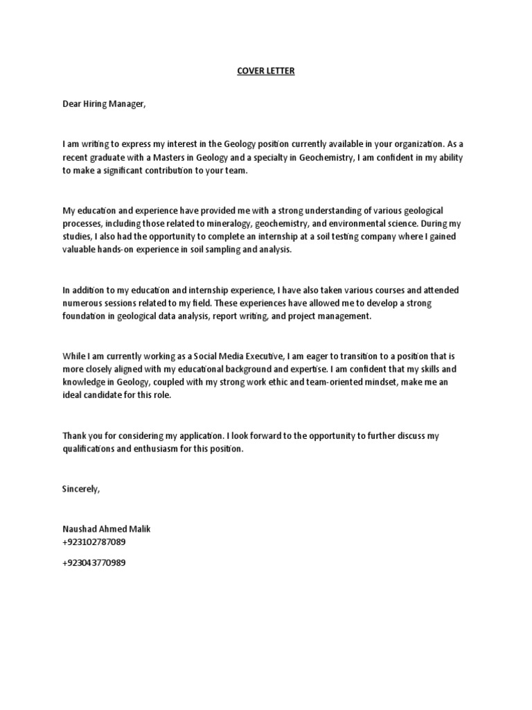 Cover Letter for Geology Position | PDF