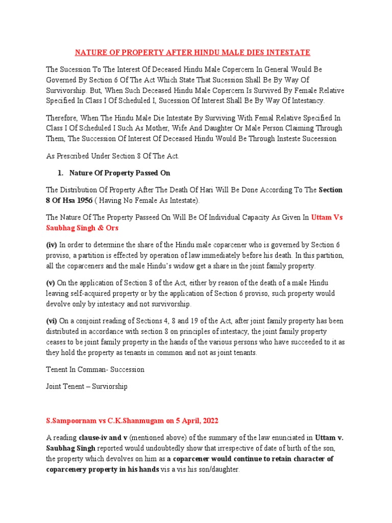 Coparcenary Nature of Property | PDF | Concurrent Estate | Intestacy