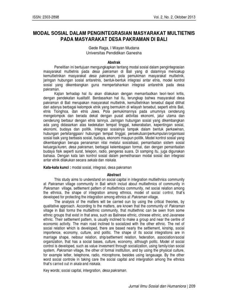 Modal Sosial Dalam Pengintegrasian Masyarakat Multietnis Pada ...