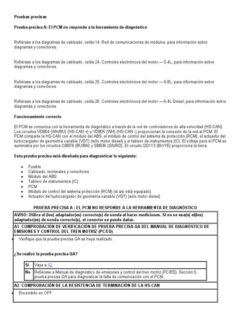 Pruebas Precisas Comu PCM f350 08 | PDF | Vehículos | Tecnología de vehículos