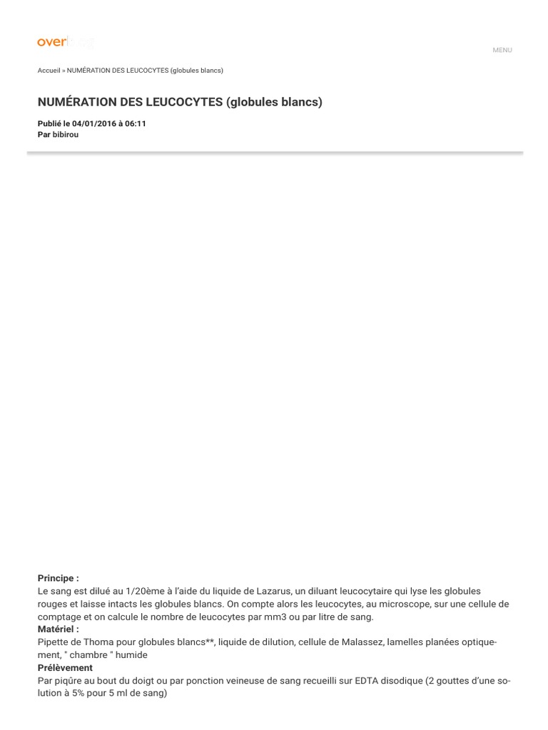 Numération des Leucocytes: Méthode et Normes | PDF | Bien-être