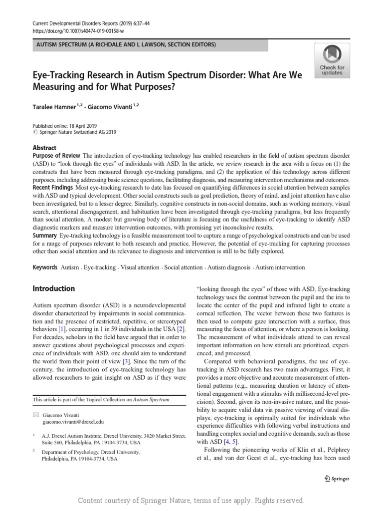 Eye-Tracking Research in Autism Spectrum Disorder | PDF | Autism Spectrum | Attention
