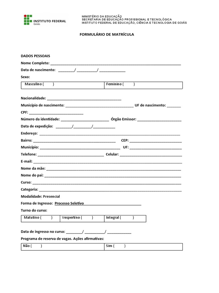 Formulario de Matricula | PDF