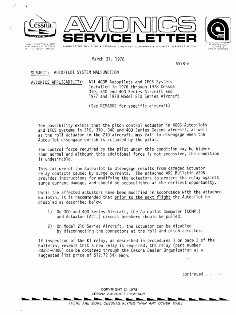Av78 0006 | PDF | Relay | Cessna