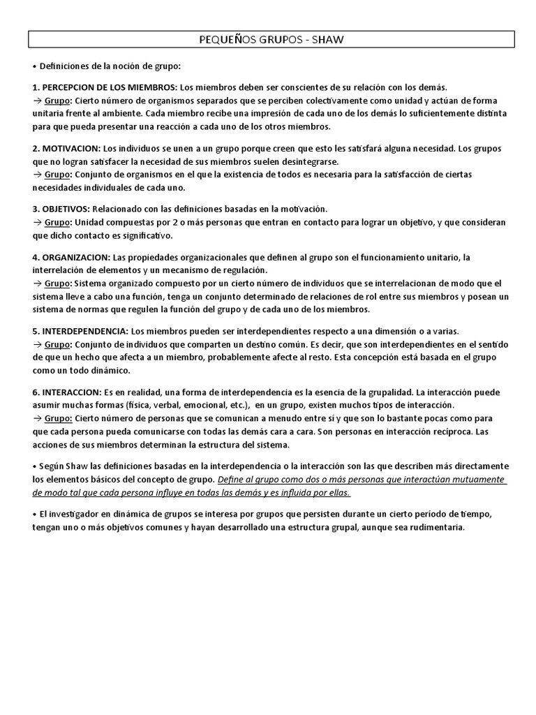 Pequeños Grupos - Shaw | PDF | Sistema | Motivación
