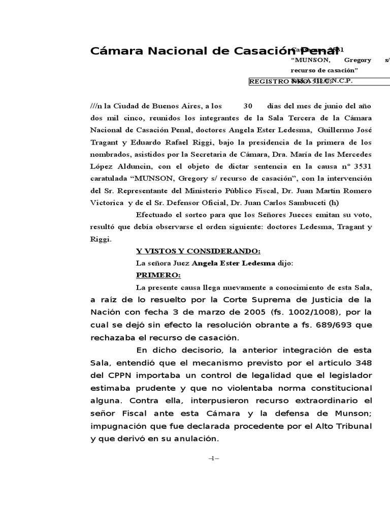 Fallo Munson-Gregory-Sala-III-CNCP | PDF | Procedimiento Criminal | Fiscal Fallo Munson-Gregory-Sala-III-CNCP | PDF | Procedimiento Criminal | Fiscal