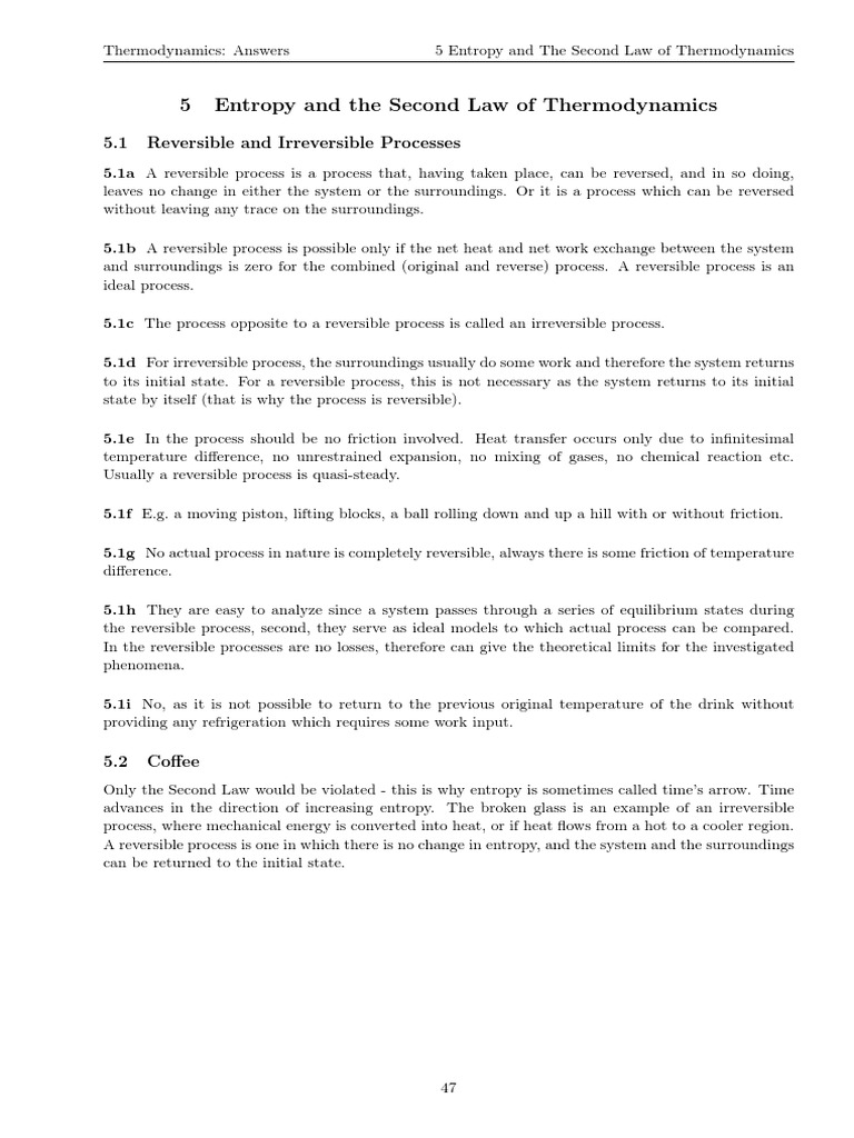 5 Entropy and The Second Law of Thermodynamics: 5.1 Reversible and ...