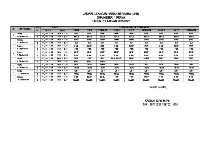 1. Jadwal UHB Ganjil 2021_2022 | PDF