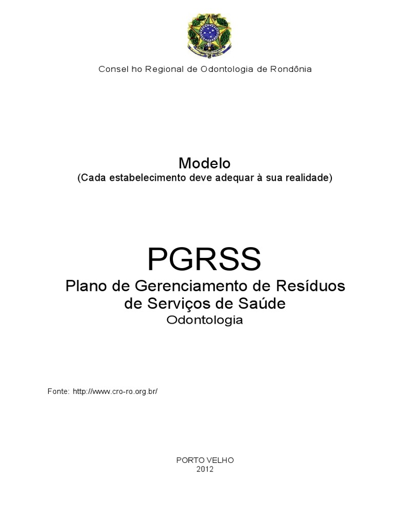 PGRSS Plano de Gerenciamento de Resíduos de Serviços de Saúde ...