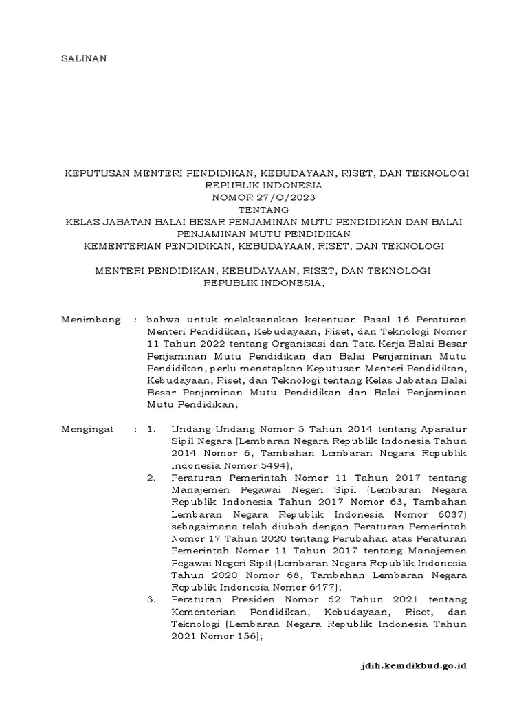 Salinan - 20230209 - 122650 - JDIH - Salinan Kepmen No 27 - O - 2023 ...