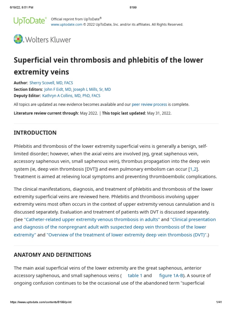 Superficial Vein Thrombosis and Phlebitis of The Lower Extremity Veins ...