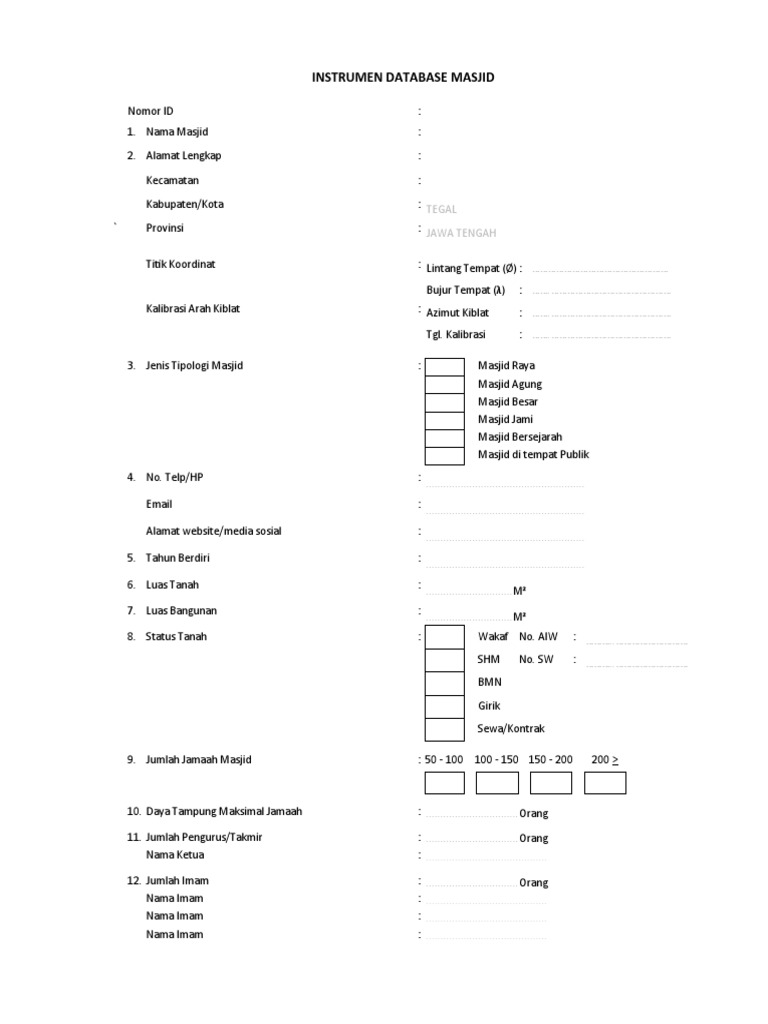 Form Database Permohonan Id Masjid Dan Musholla | PDF