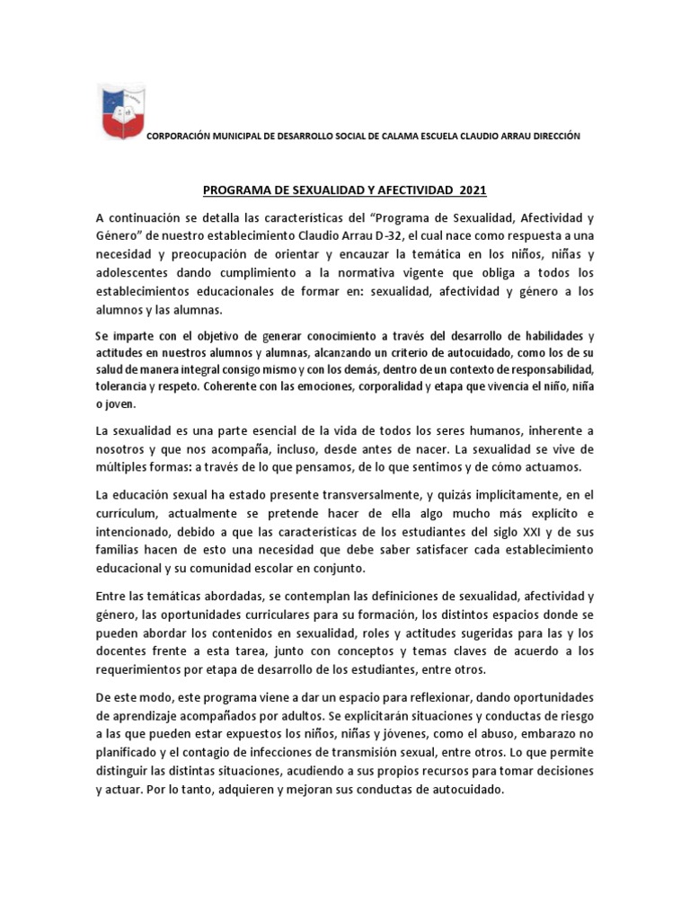 Programa Sexualidad y Afectividad 2021 | PDF | Sexualidad | Educación sexual