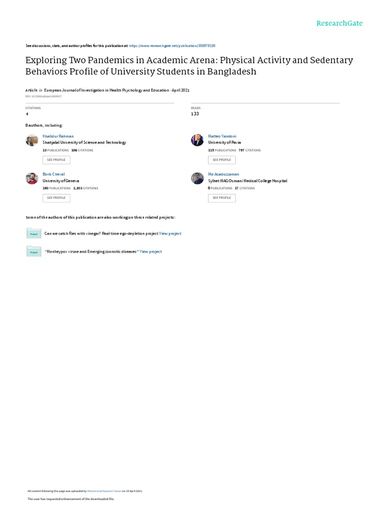 Exploring Two Pandemics in Academic Arena Physical Activity and ...