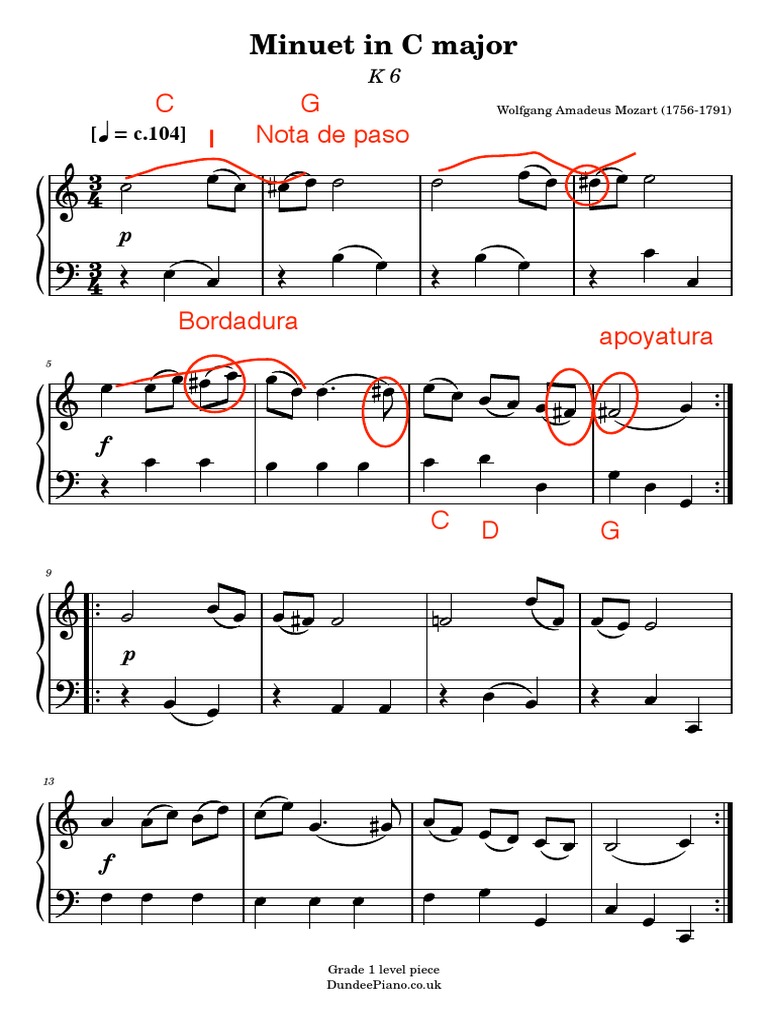 Mozart Minuet in C K6 Con Anotaciones | PDF