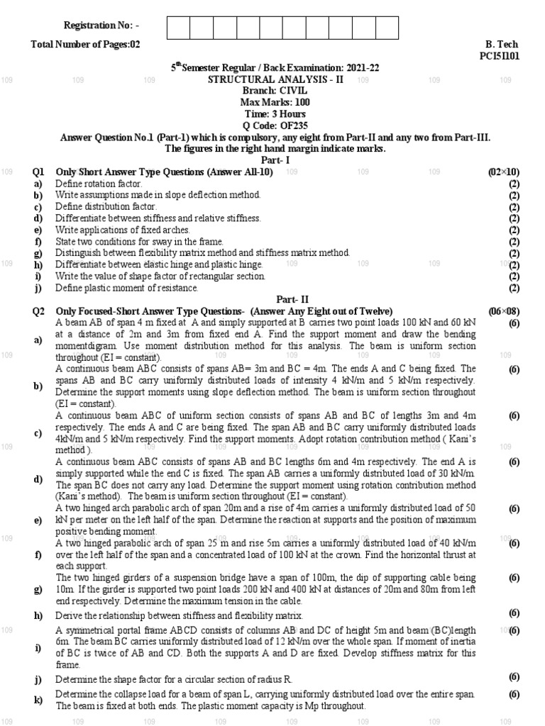STRUCTURAL ANALYSIS - II-CIVIL-5th - 2021-22 | PDF | Beam (Structure ...