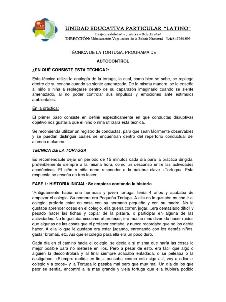 Técnica de la Tortuga: Un programa de autocontrol basado en la metáfora de la tortuga para ...