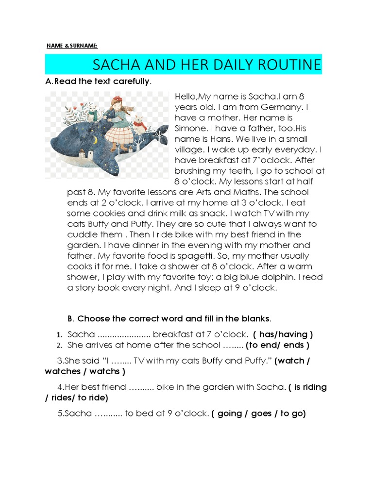 Sacha and Her Daily Routine | PDF