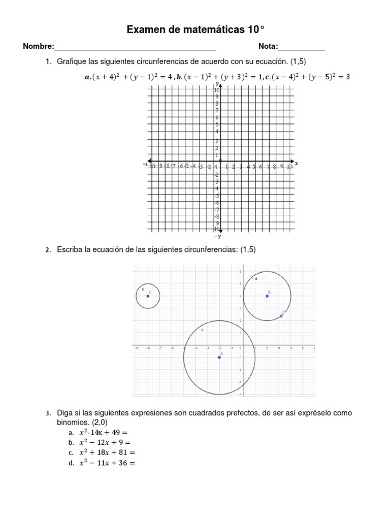 Examen de Matemáticas 10 | PDF