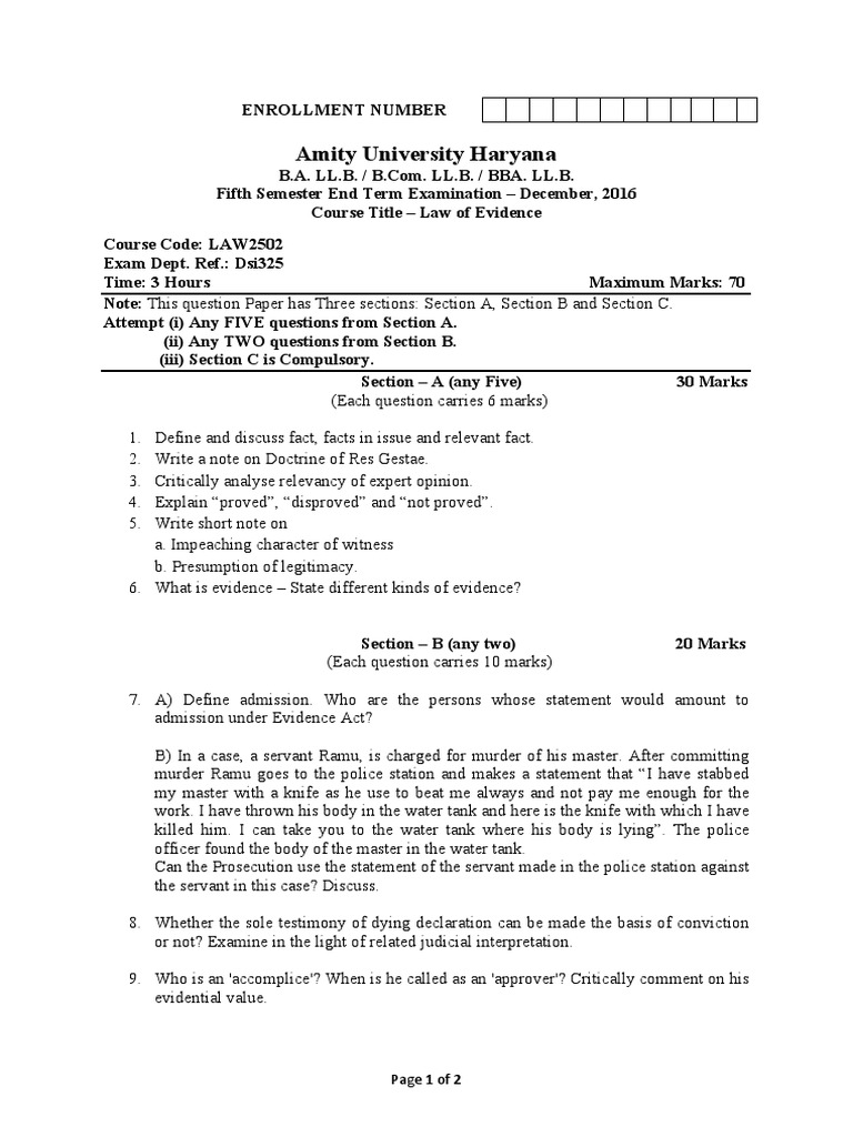 BCom-BA-BBA (LLB) V Law of Evidence - Out | PDF | Ethical Principles | Government
