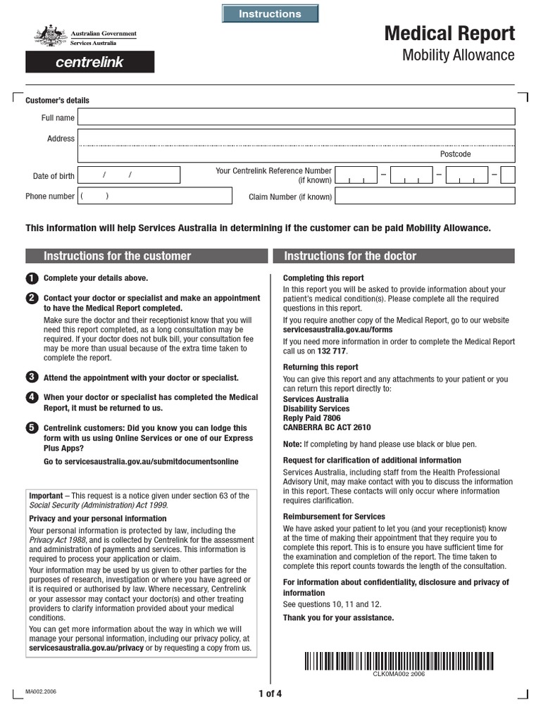 Medical Report: Mobility Allowance | PDF | Public Transport | Disability