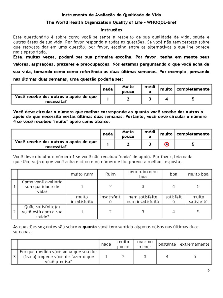 Instrumento de Avaliação de Qualidade de Vida WHOQOL-bref | PDF | Vida