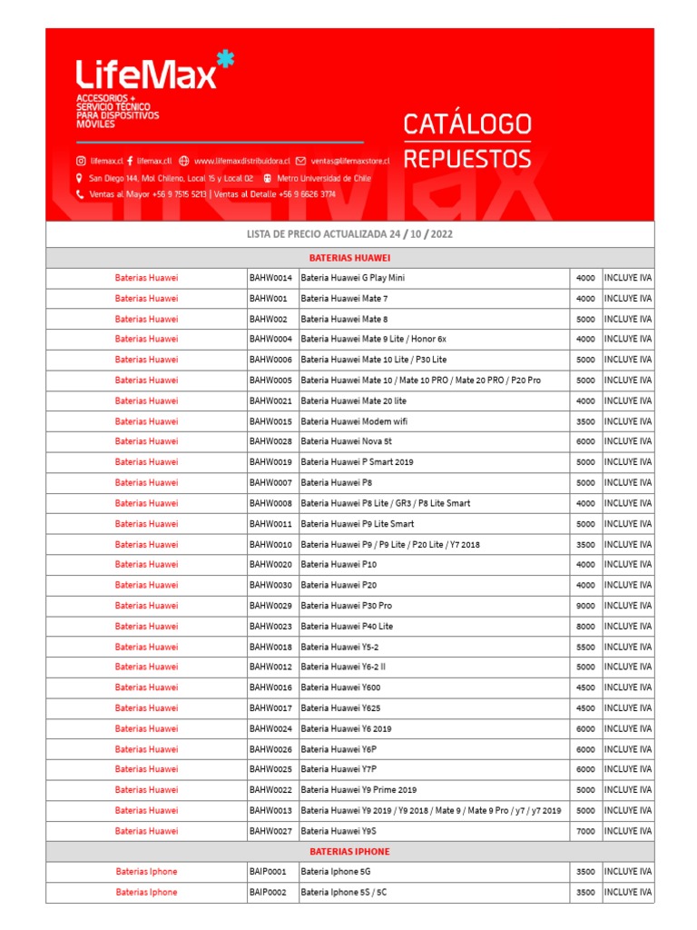 Catálogo de Repuestos LifeMax PDF | PDF | Yo telefono | Dispositivos ...