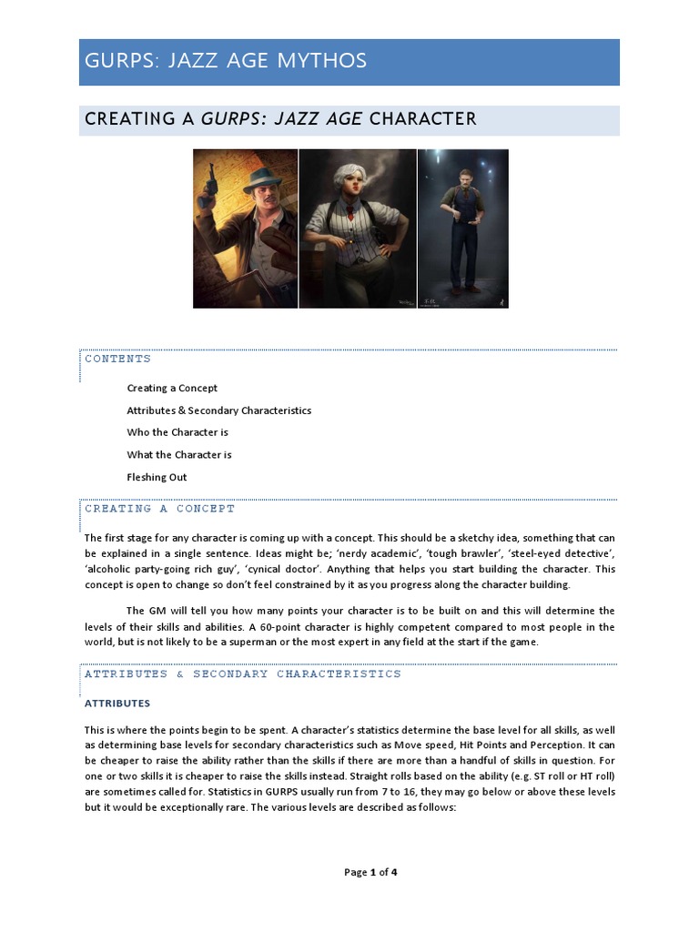 GURPS Jazz Age Character Creation Guide | PDF | Games & Activities