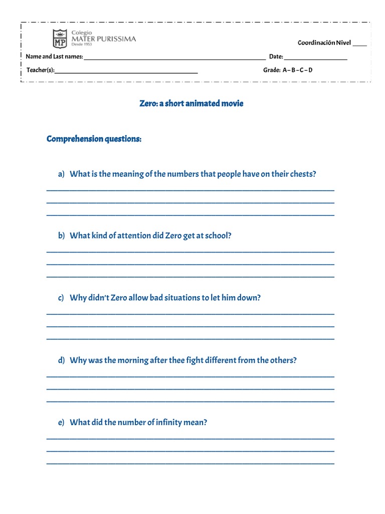 Zero: Animated Movie Questions | PDF
