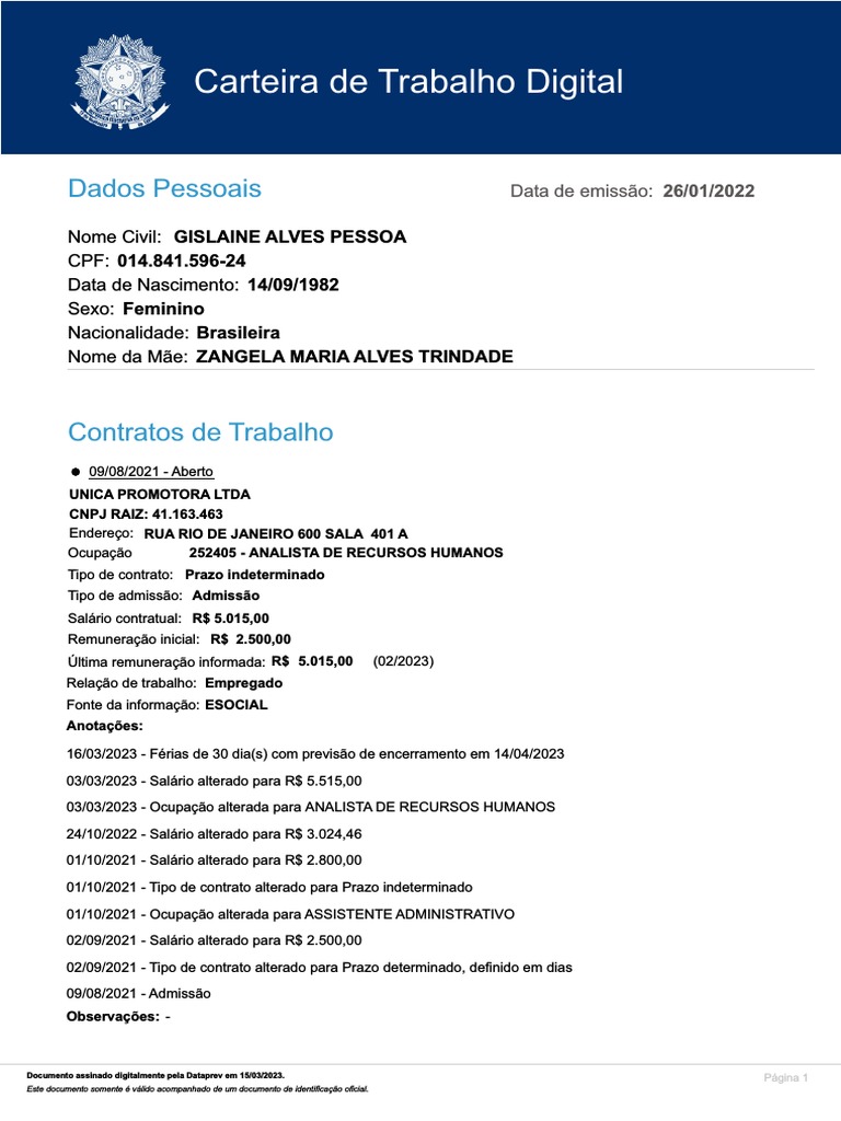 Carteira de Trabalho Digital: Dados Pessoais | PDF