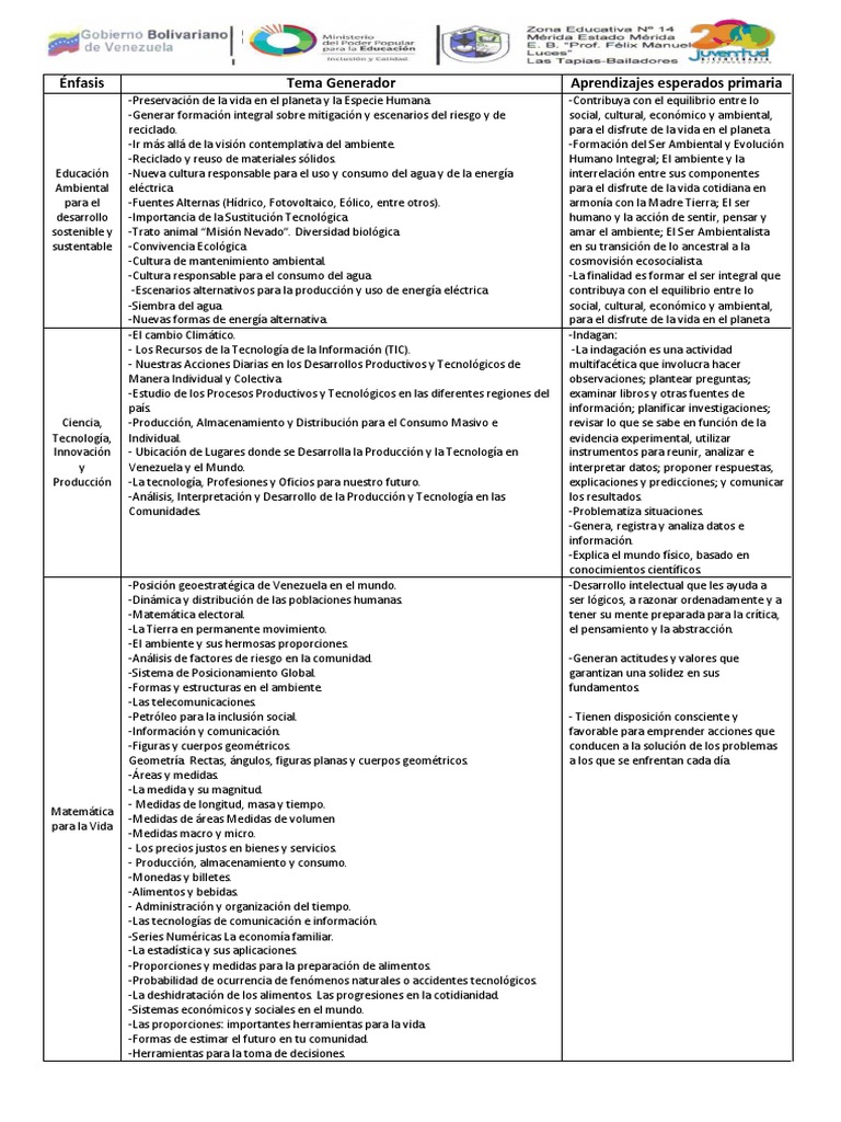 Temas Generadores PRIMARIA | PDF