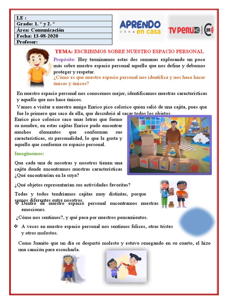 Tema: Escribimos Sobre Nuestro Espacio Personal: Propósito | PDF
