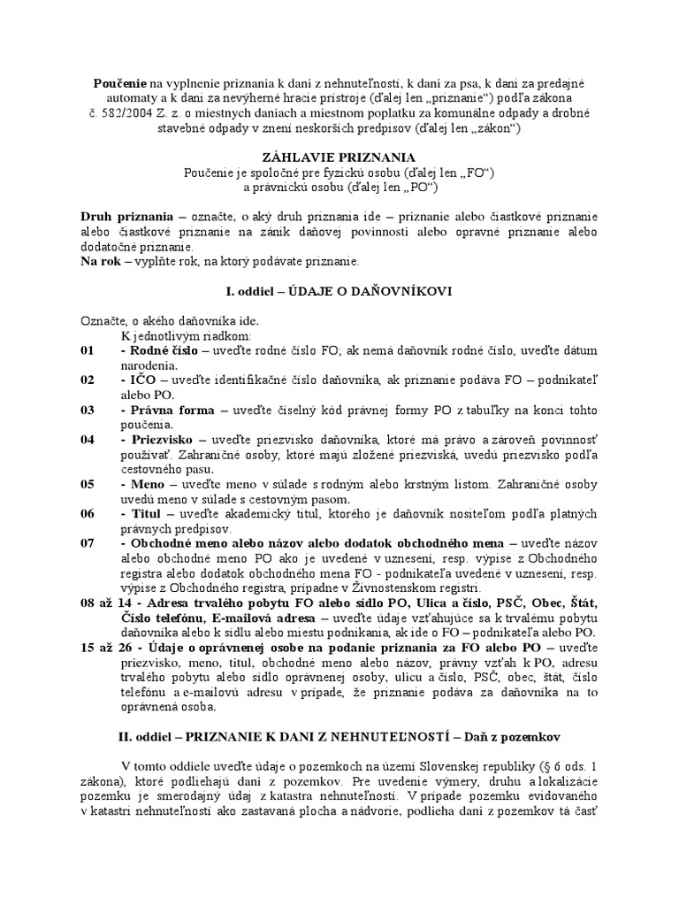 Poucenie Na Vyplnenie Priznania | PDF