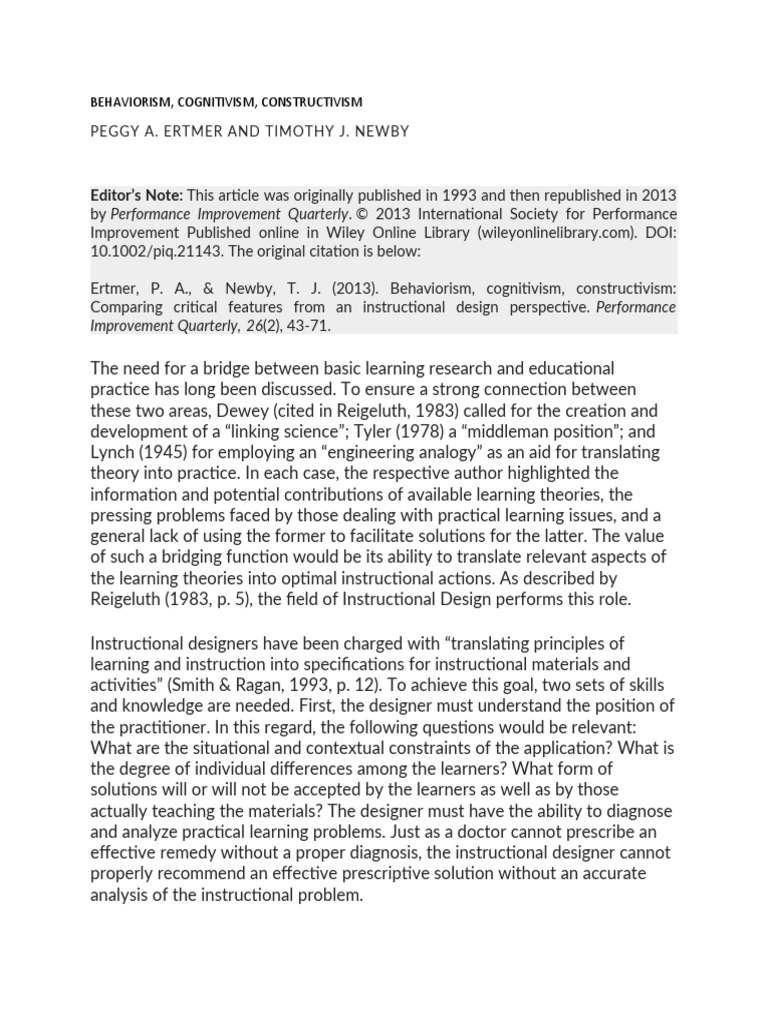 Behaviorism, Cognitivism, Constructivsim | PDF | Constructivism (Philosophy Of Education) | Learning