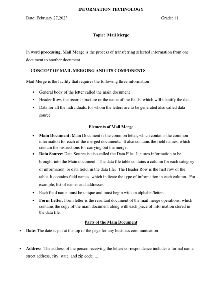 Mail Merge Handout | PDF | Information | Data