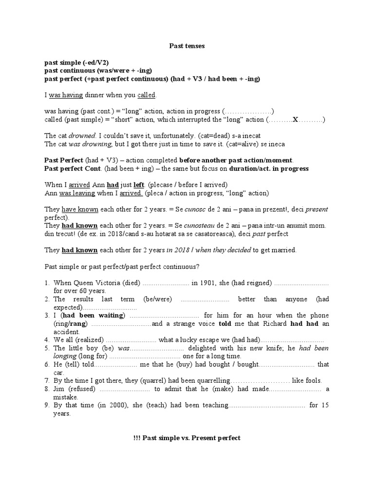 Tabla Pt. The Verb. Past Tenses and Present Perfect | PDF | Grammar | Linguistics