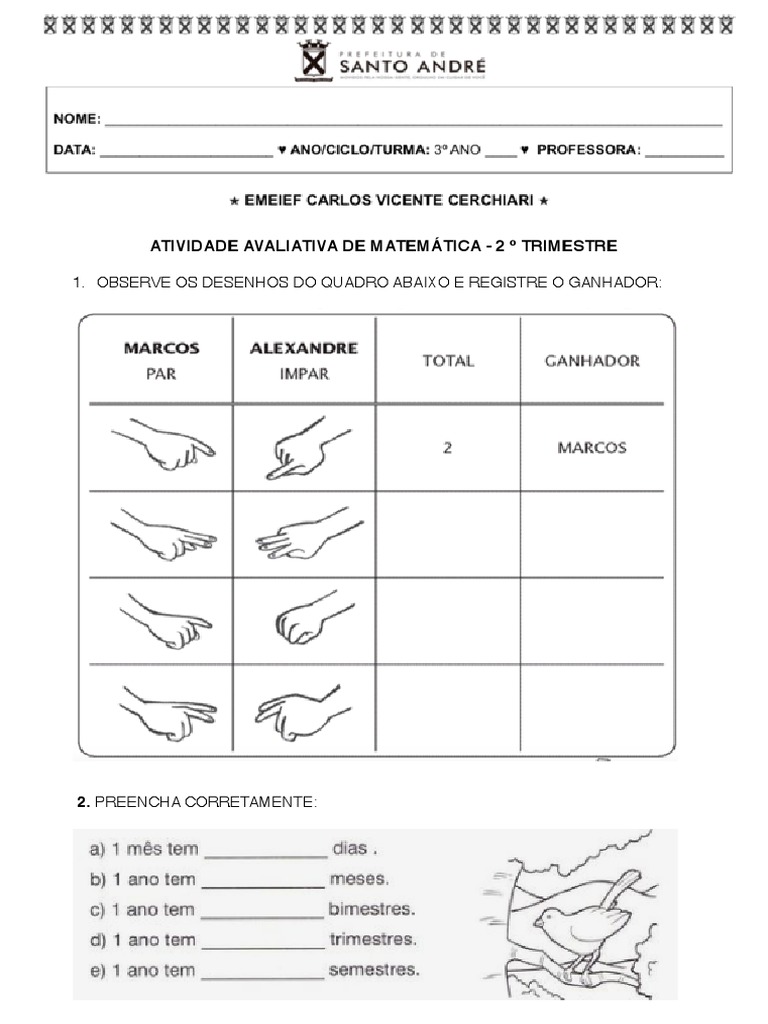 Atividade Avaliativa Matemática - 2 Tri | PDF