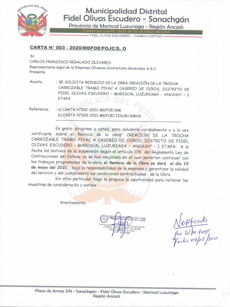 CARTA DE NOTIFICACION | PDF