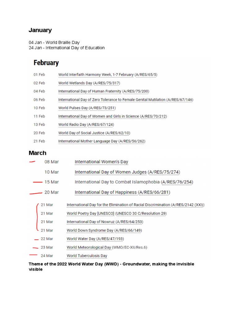 International Days Calendar 2023 | PDF